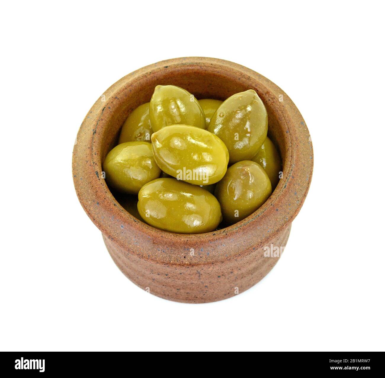 Olives in a clay bowl, isolated on white background Stock Photo - Alamy