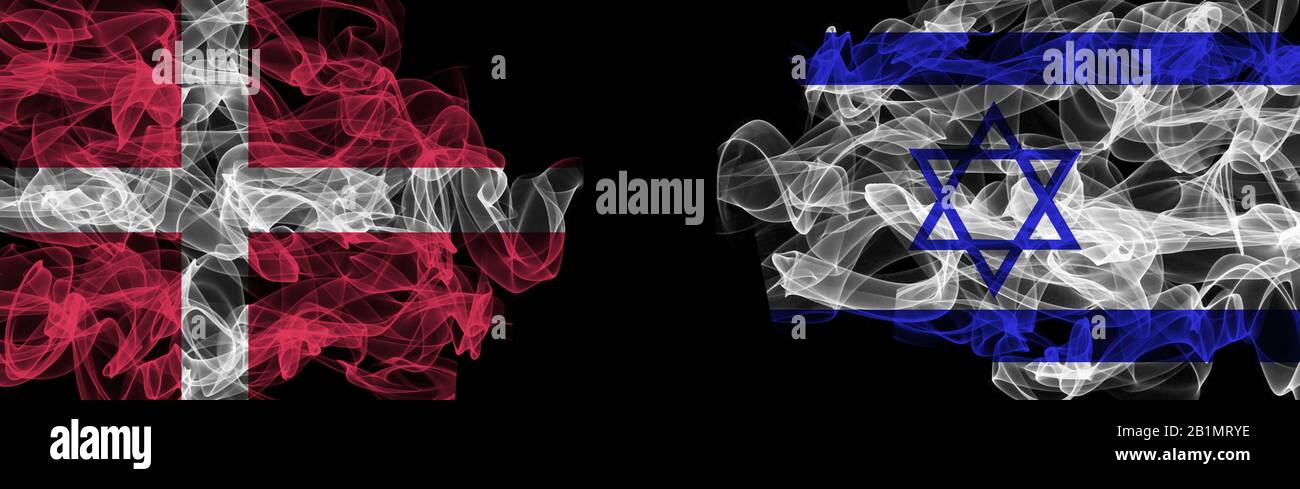 Flags of Denmark and Israel on Black background, Denmark vs Israel ...