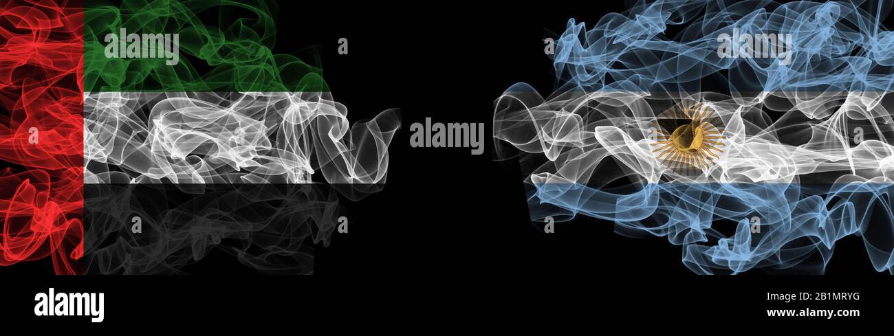 Flags of UAE and Argentina on Black background, UAE vs Argentina Smoke ...