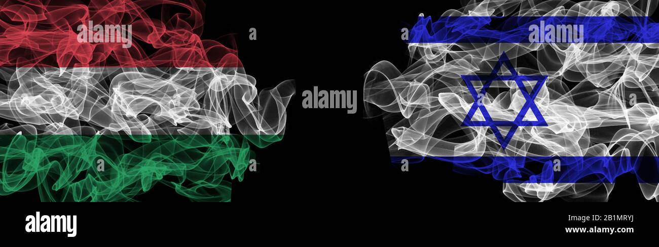 Flags of Hungary and Israel on Black background, Hungary vs Israel ...