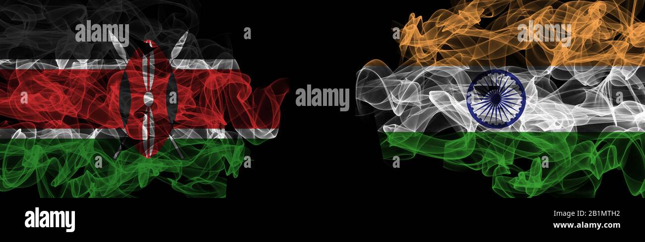 Flags of Kenya and India on Black background, Kenya vs India Smoke ...