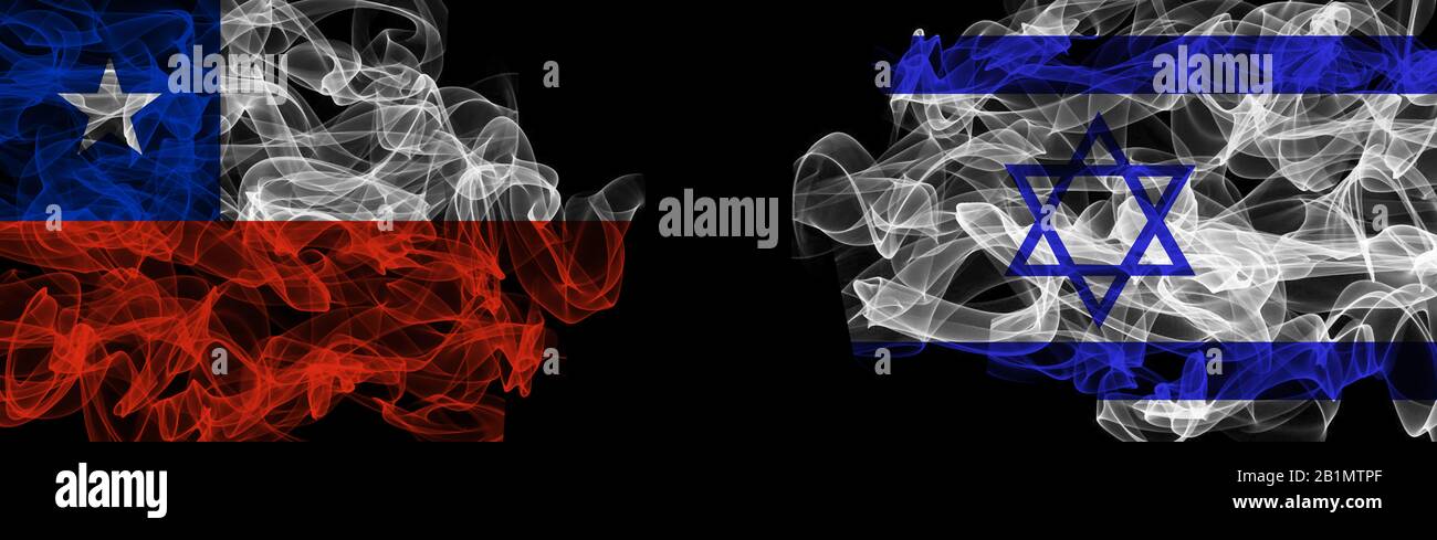 Flags of Chile and Israel on Black background, Chile vs Israel Smoke ...