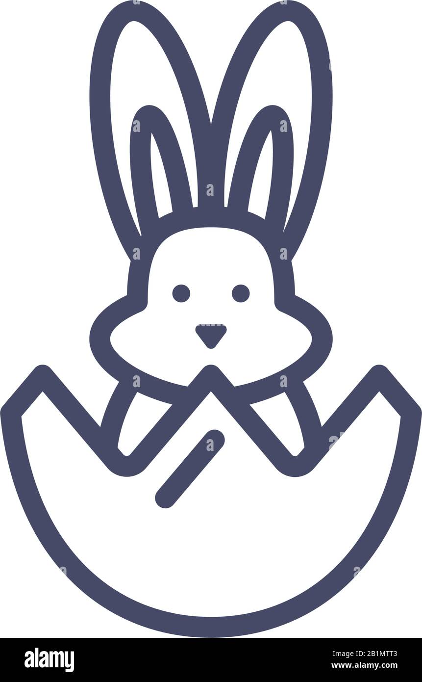 eggshell with cute rabbit icon over white background, line style icon ...