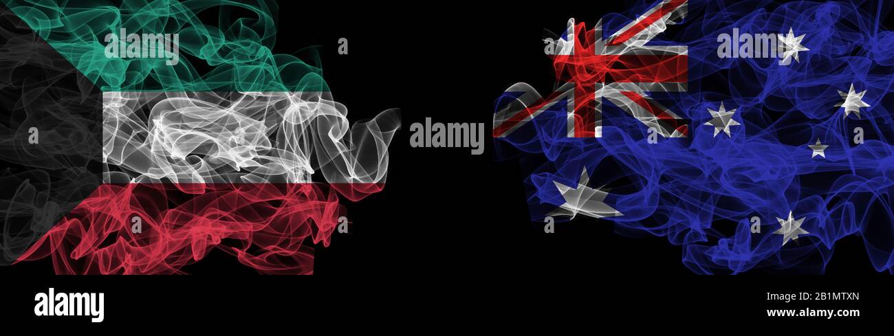 Flags of Kuwait and Australia on Black background, Kuwait vs Australia ...