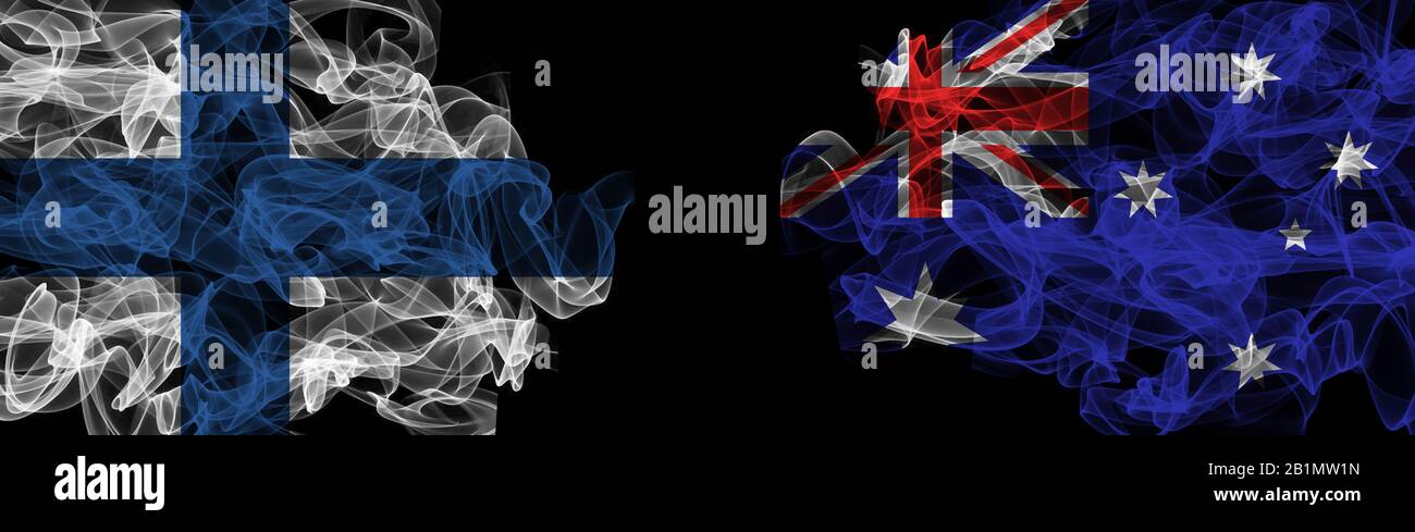 Flags of Finland and Australia on Black background, Finland vs ...