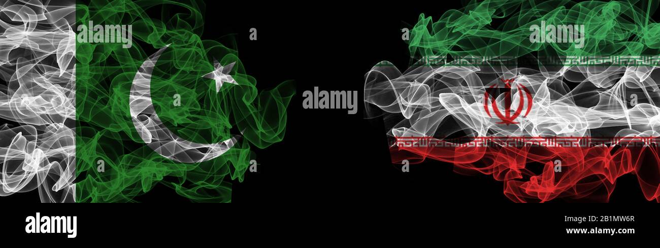 Flags of Pakistan and Iran on Black background, Pakistan vs Iran Smoke ...