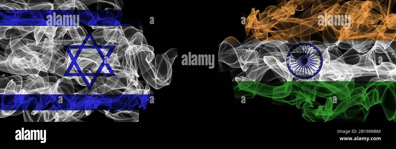 Flags of Israel and India on Black background, Israel vs India Smoke ...