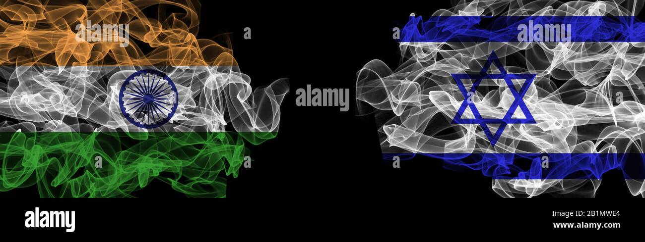 Flags of India and Israel on Black background, India vs Israel Smoke ...