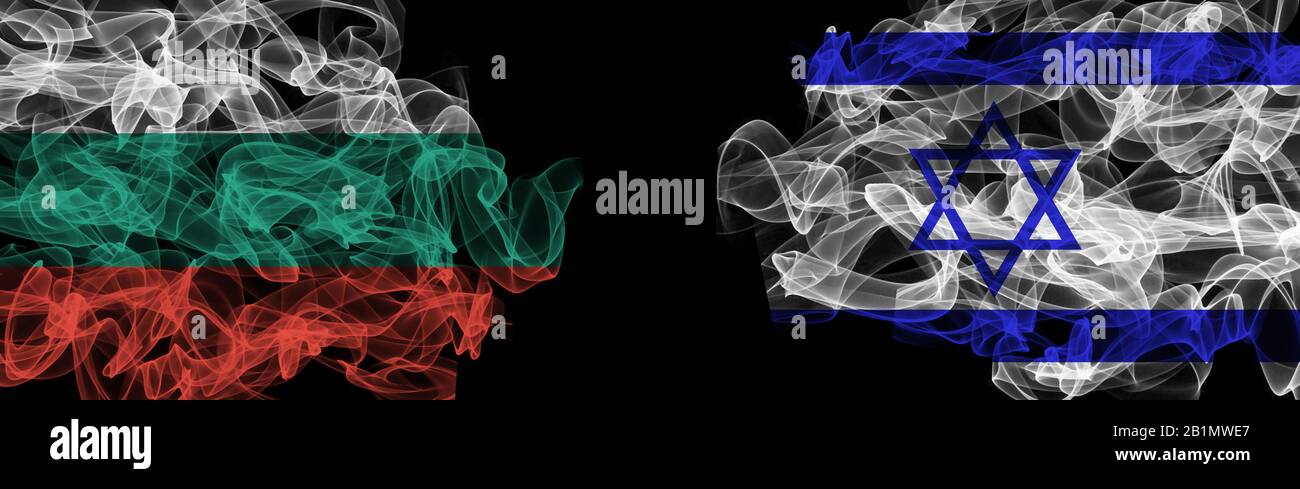 Flags of Bulgaria and Israel on Black background, Bulgaria vs Israel ...