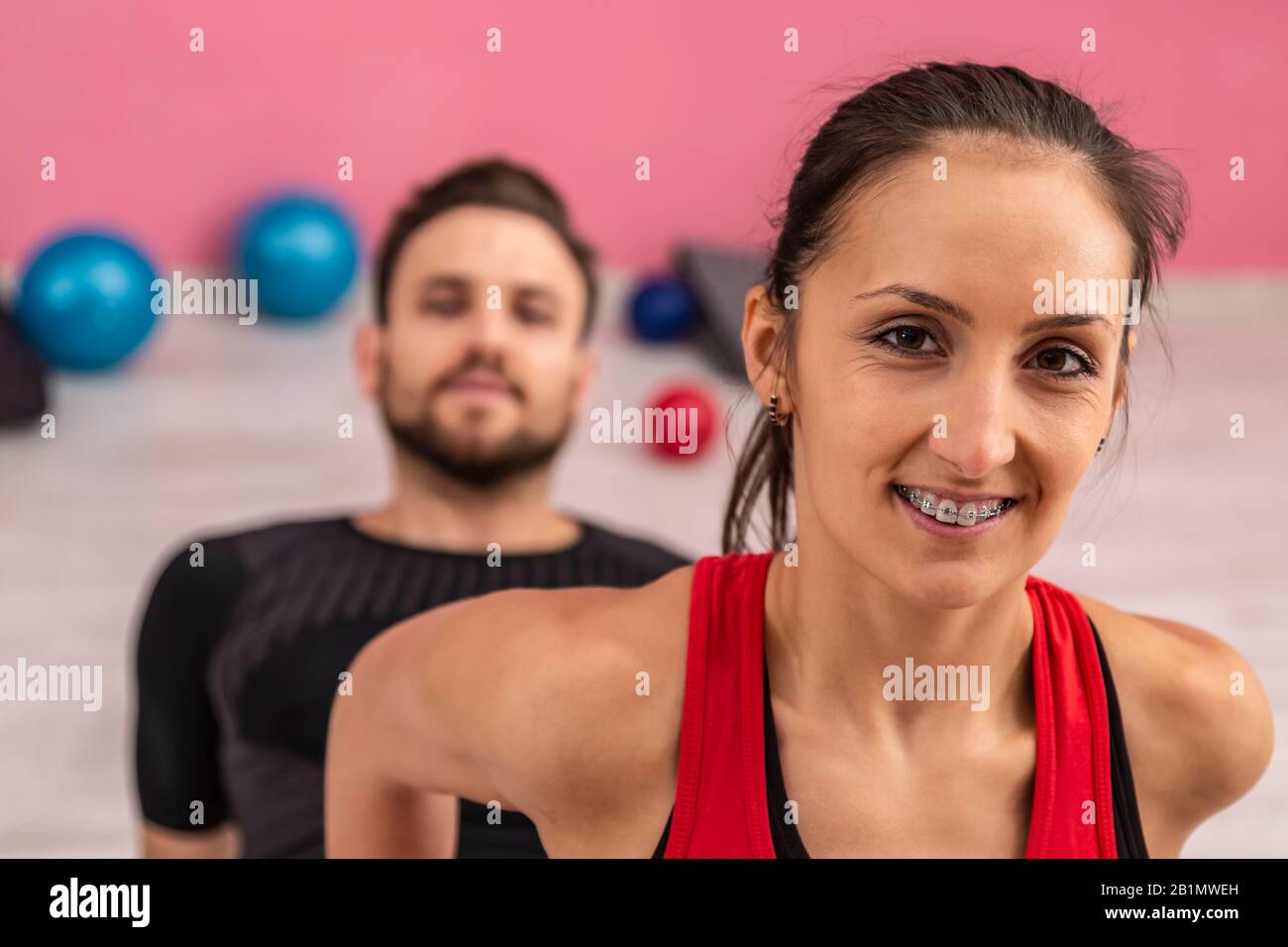 Portrait couple doing physical exercise hi-res stock photography and ...
