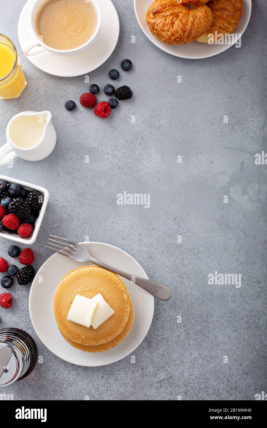 Breakfast table overhead with copyspace Stock Photo - Alamy