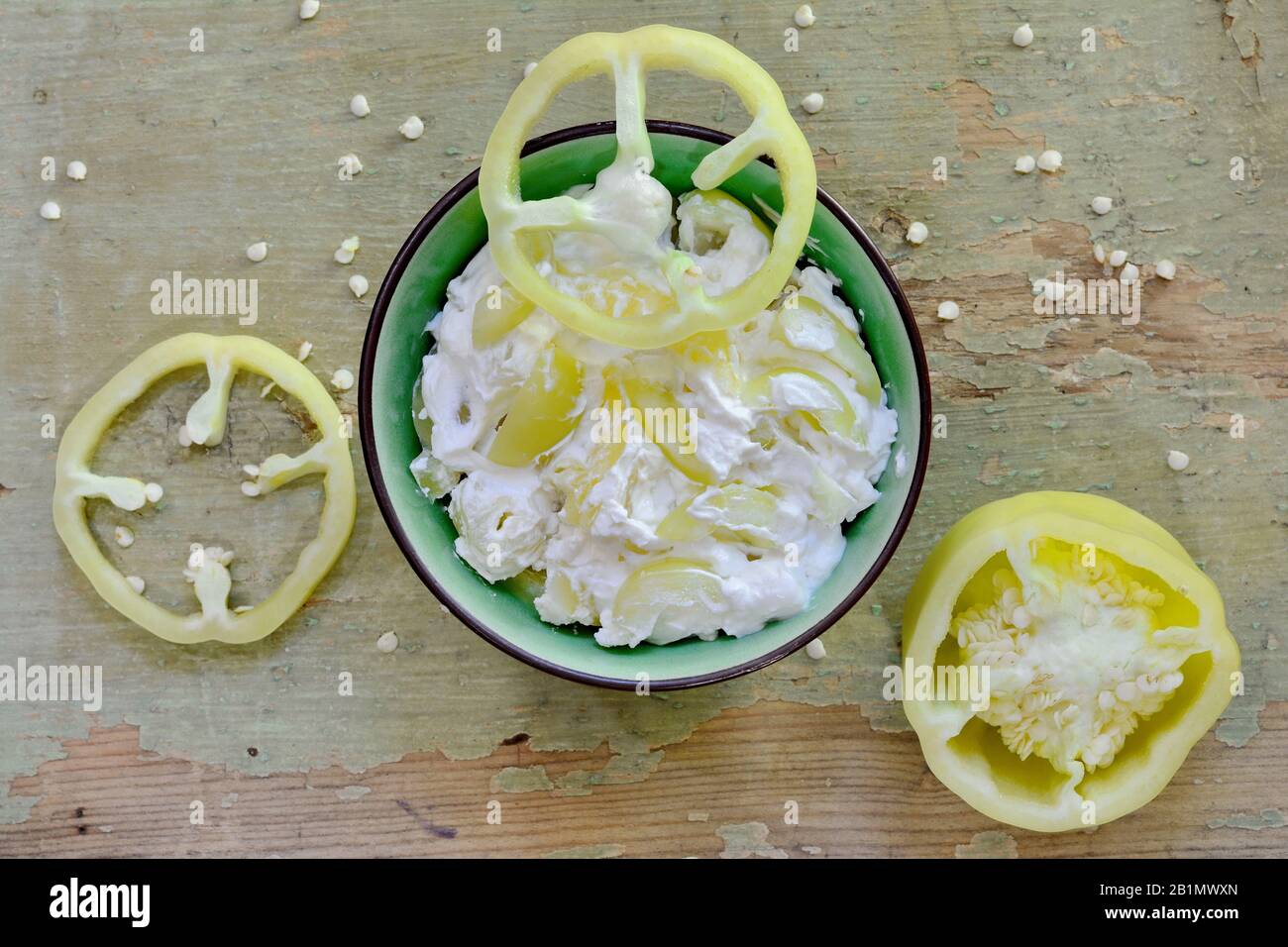 Chopped Paprika in sour cream. Ready to eat Stock Photo - Alamy