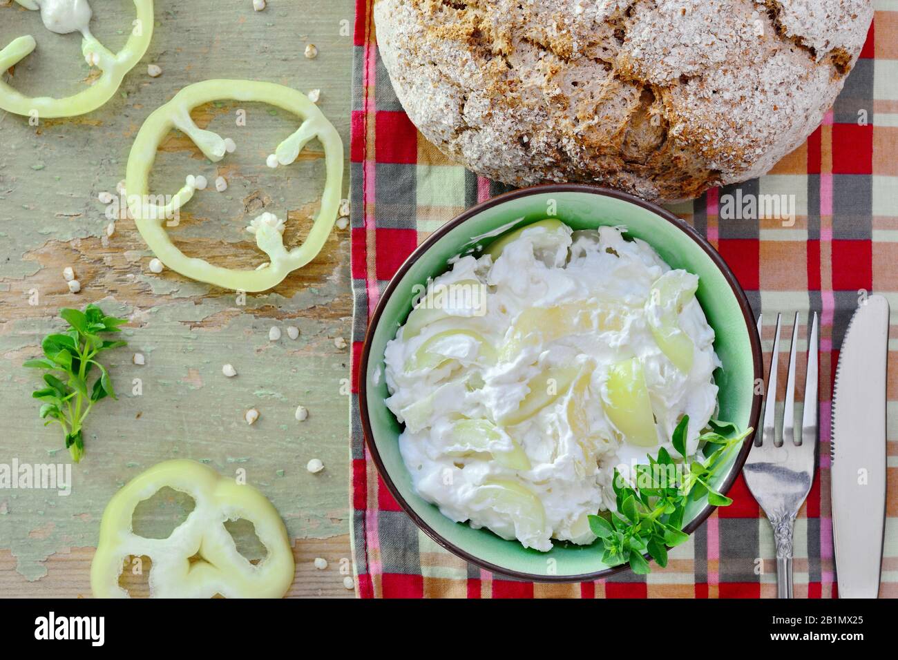 Chopped Paprika in sour cream. Ready to eat Stock Photo - Alamy