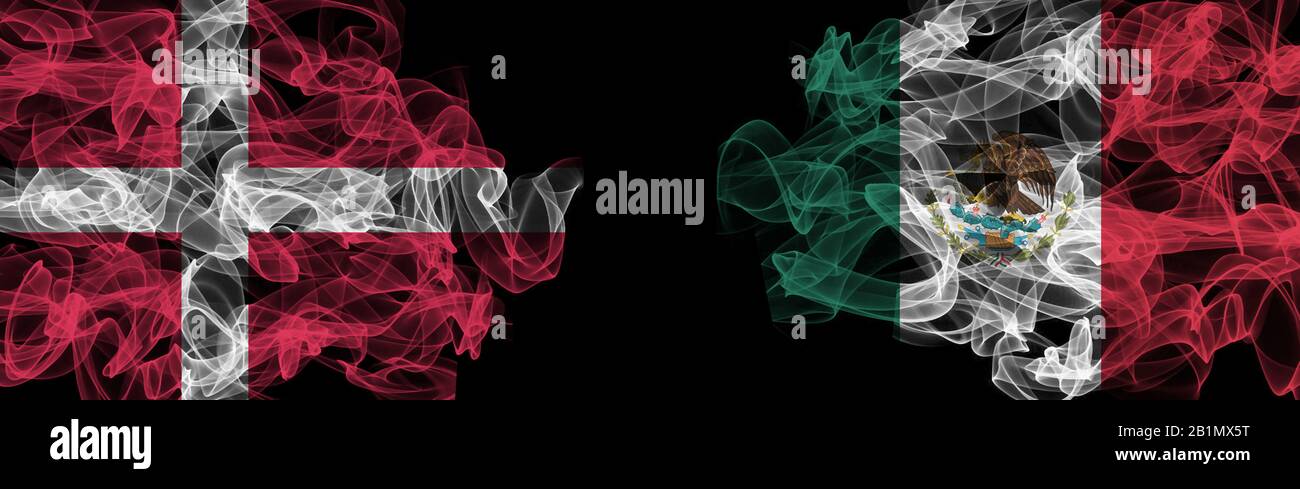 Flags of Denmark and Mexico on Black background, Denmark vs Mexico ...