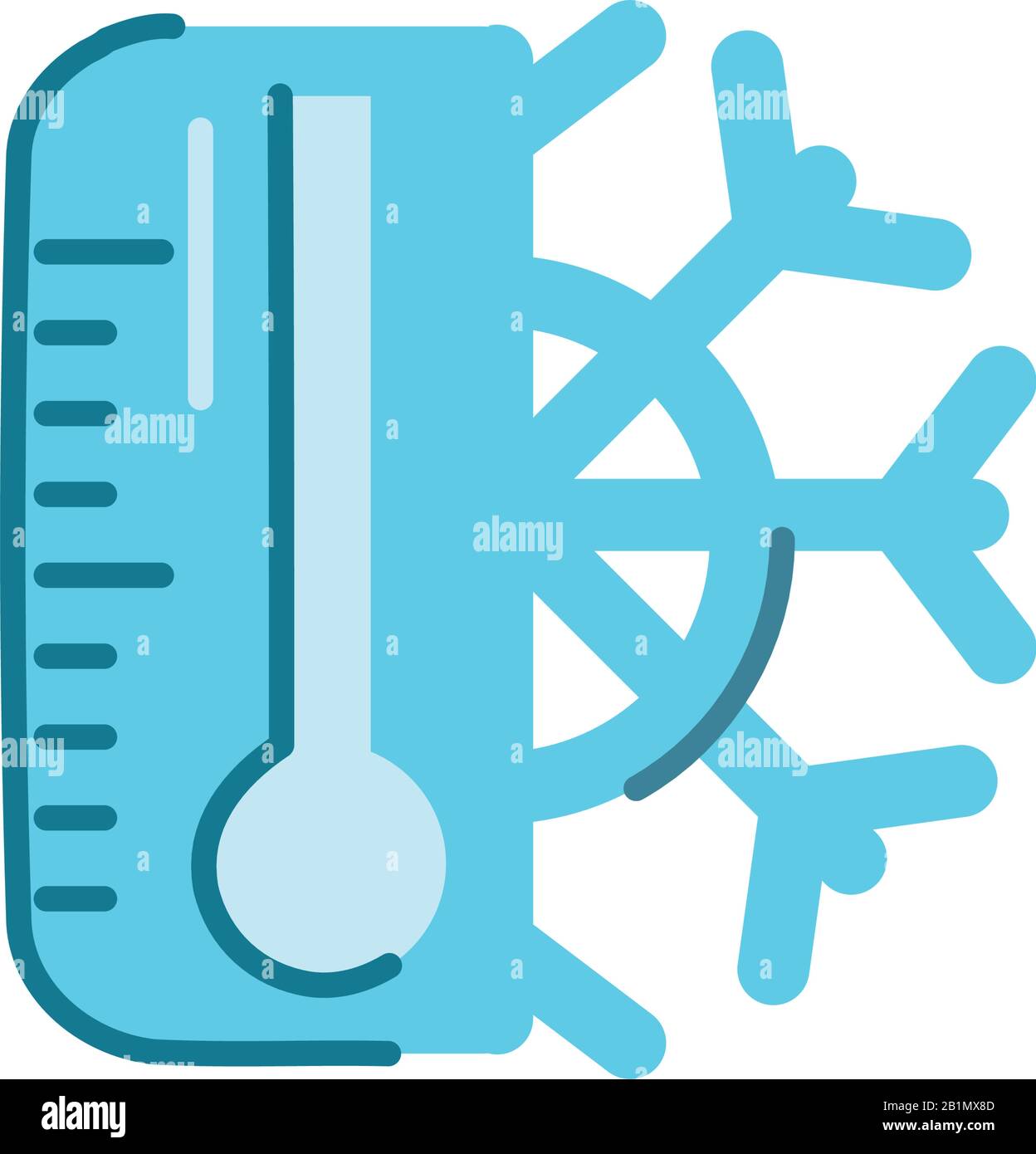temperature thermometer with snowflake over white background, flat ...