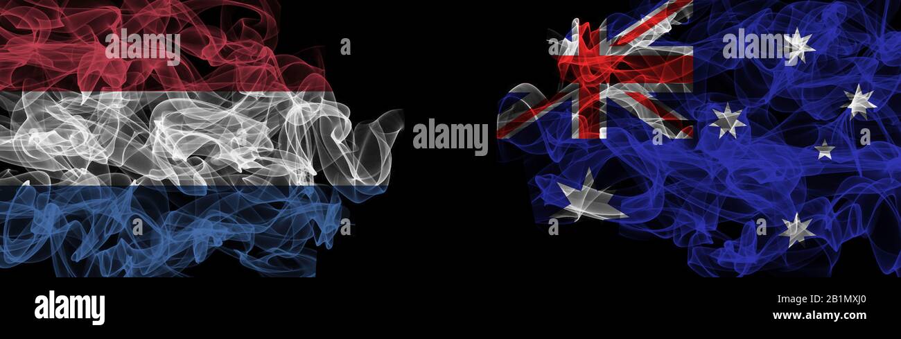 Flags of Netherlands and Australia on Black background, Netherlands vs ...