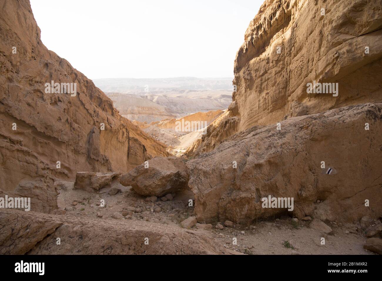 Hiking in stone desert mountain landscape of Israel Stock Photo - Alamy