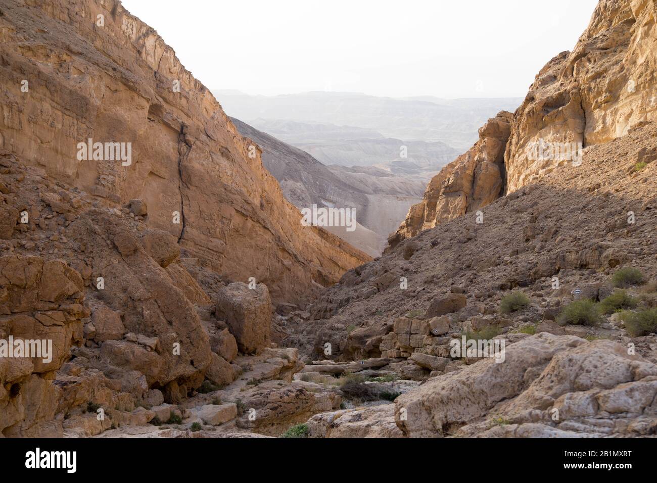 Hiking in stone desert mountain landscape of Israel Stock Photo - Alamy