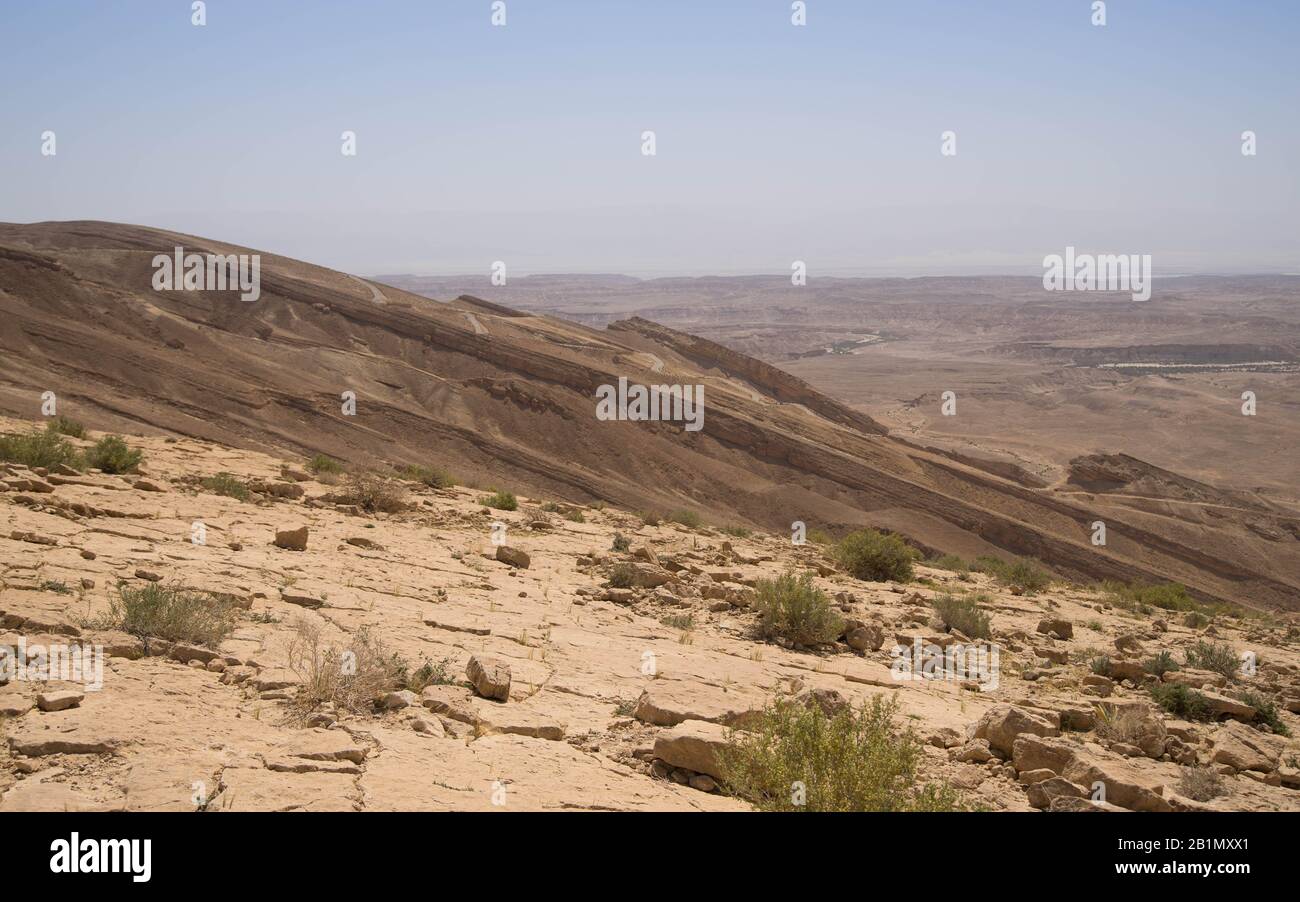 Hiking in stone desert mountain landscape of Israel Stock Photo - Alamy