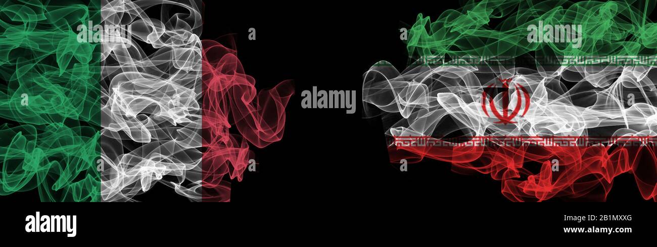 Flags of Italy and Iran on Black background, Italy vs Iran Smoke Flags ...