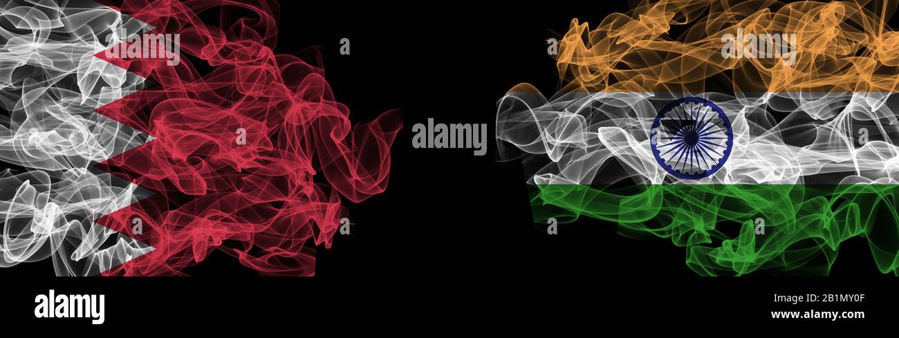 Flags of Bahrain and India on Black background, Bahrain vs India Smoke ...