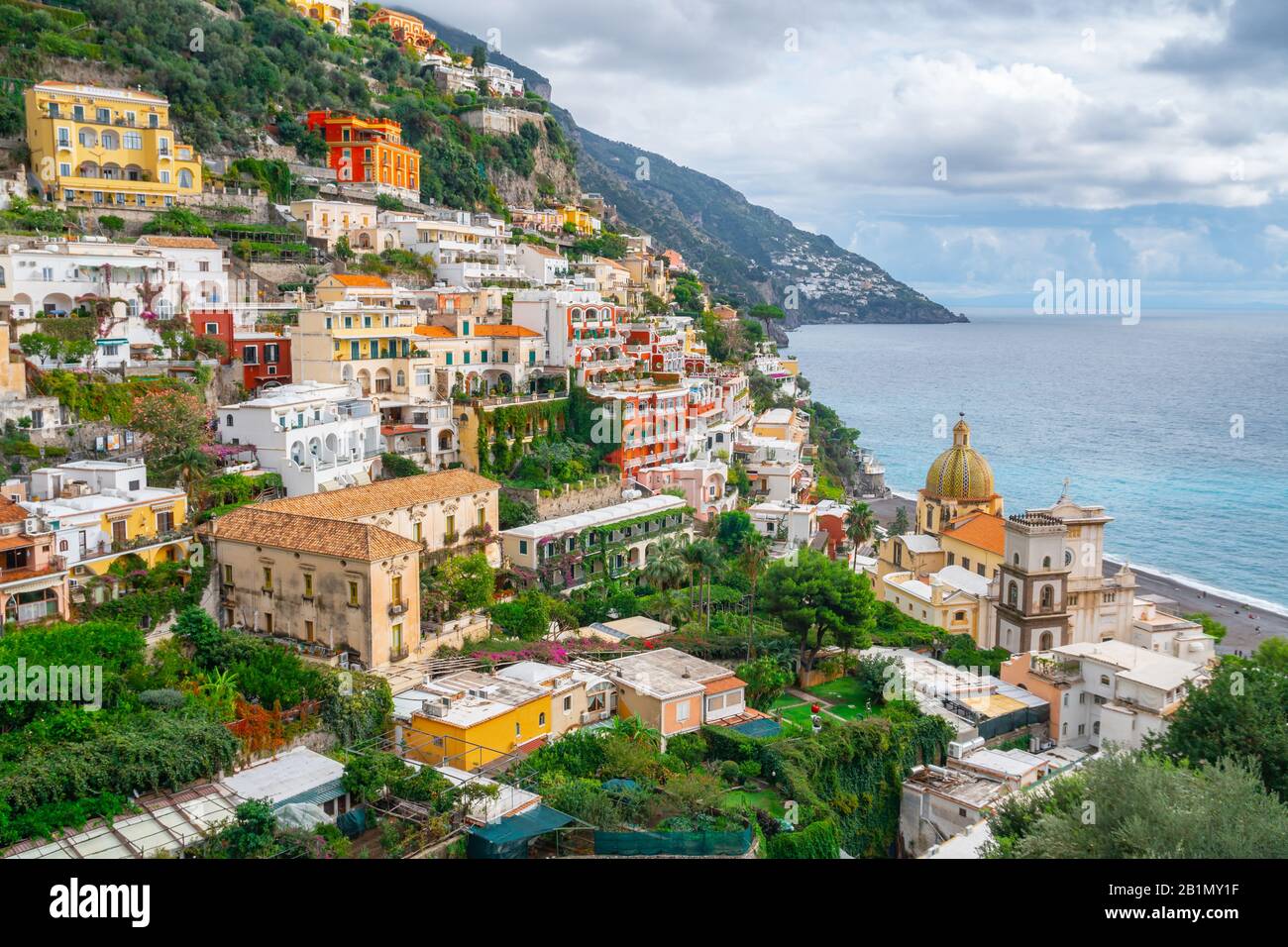 Beautiful Landscape with Positano town at famous amalfi coast, Italy ...