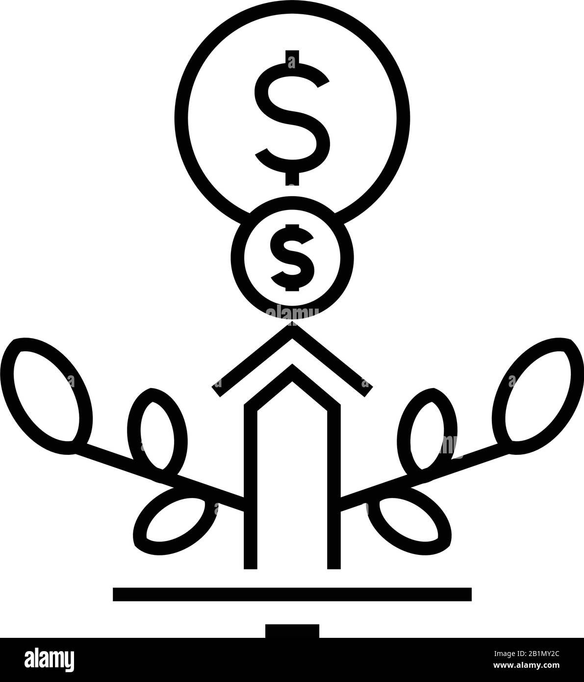 Growing income line icon, concept sign, outline vector illustration ...