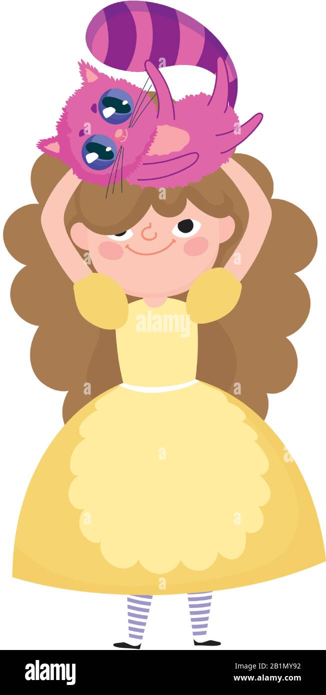 little girl princess carrying cat in hands cartoon character vector ...