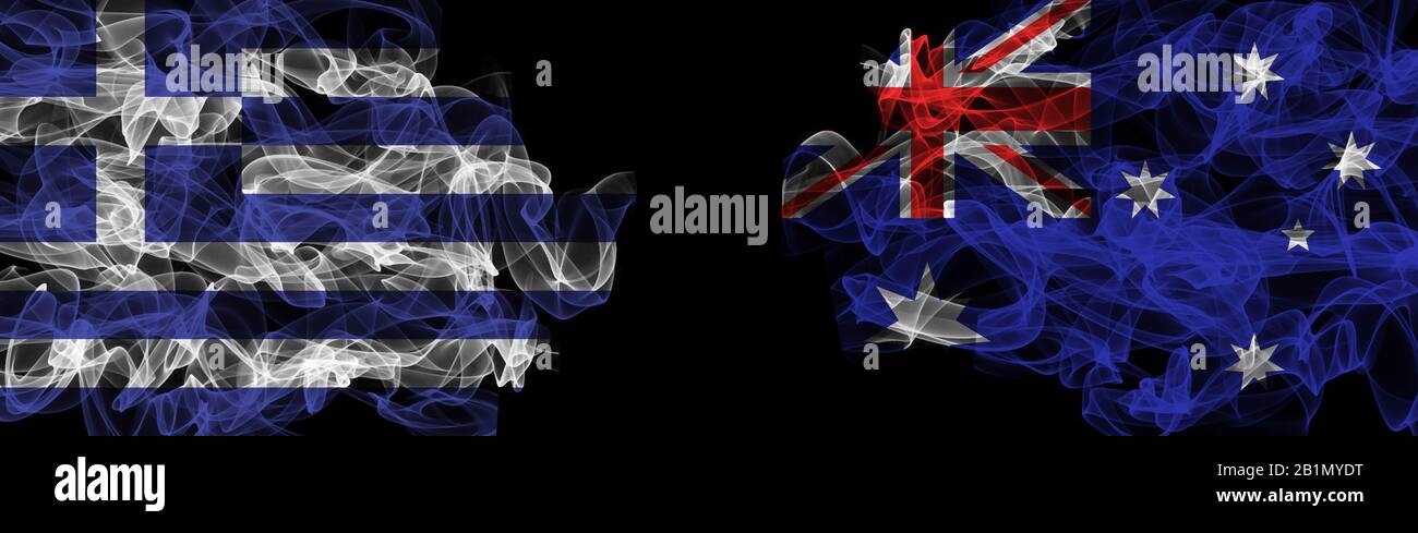 Flags of Greece and Australia on Black background, Greece vs Australia ...