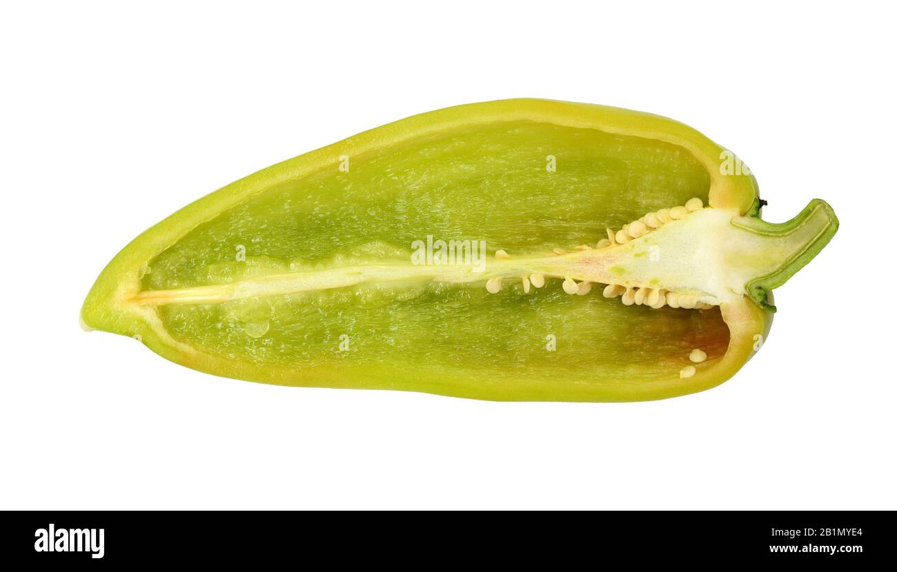 longitudinal section of green paprika isolated on white background ...