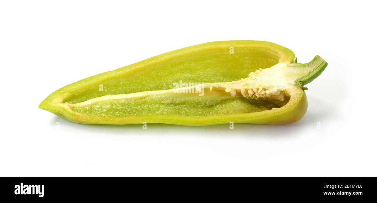 longitudinal section of green paprika isolated on white background ...