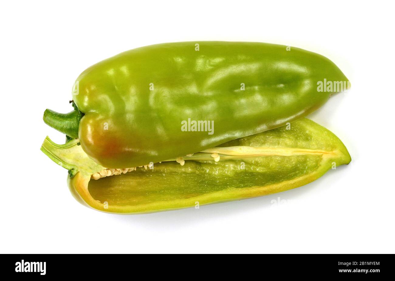 longitudinal section of green paprika isolated on white background ...