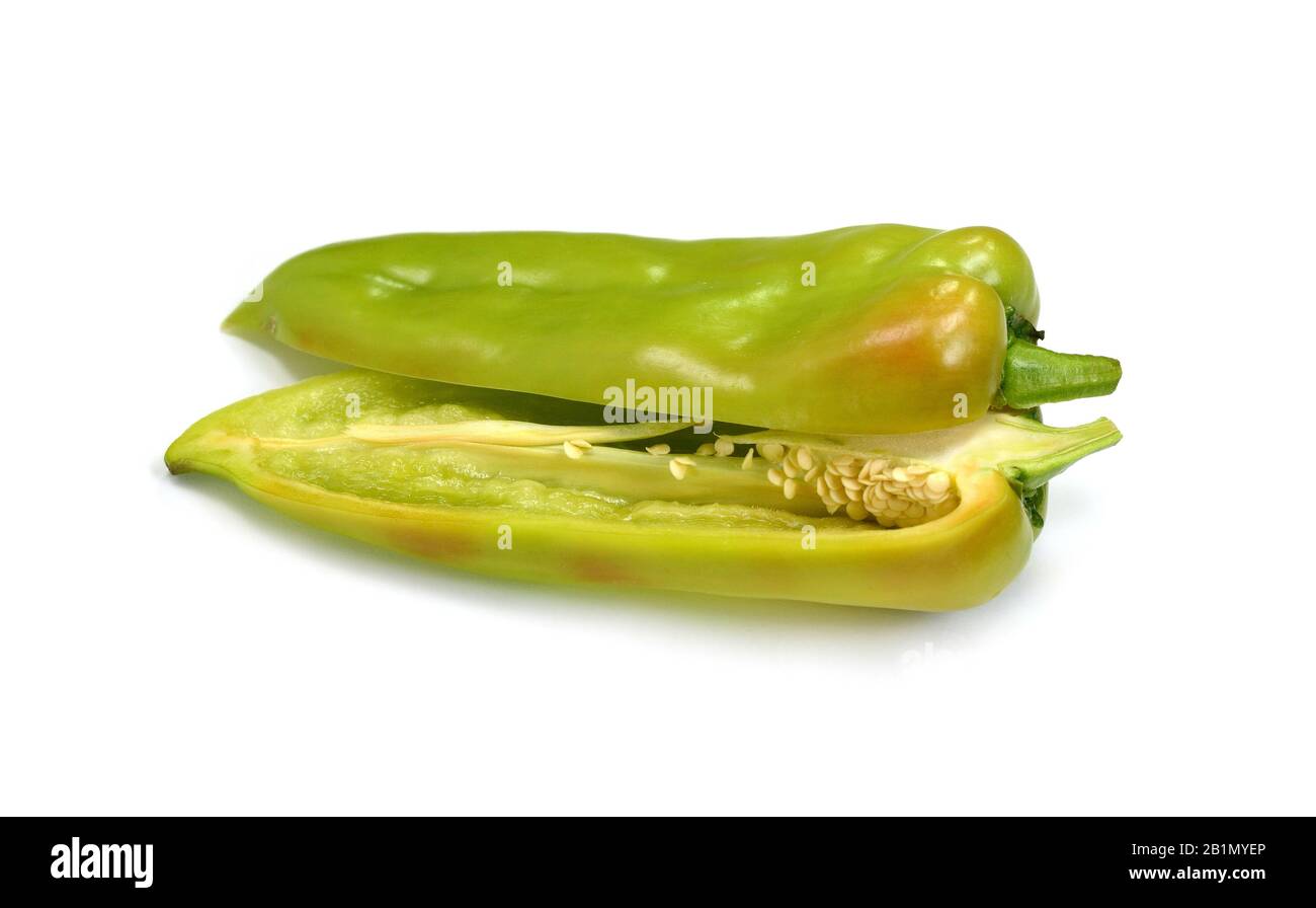 longitudinal section of green paprika isolated on white background ...
