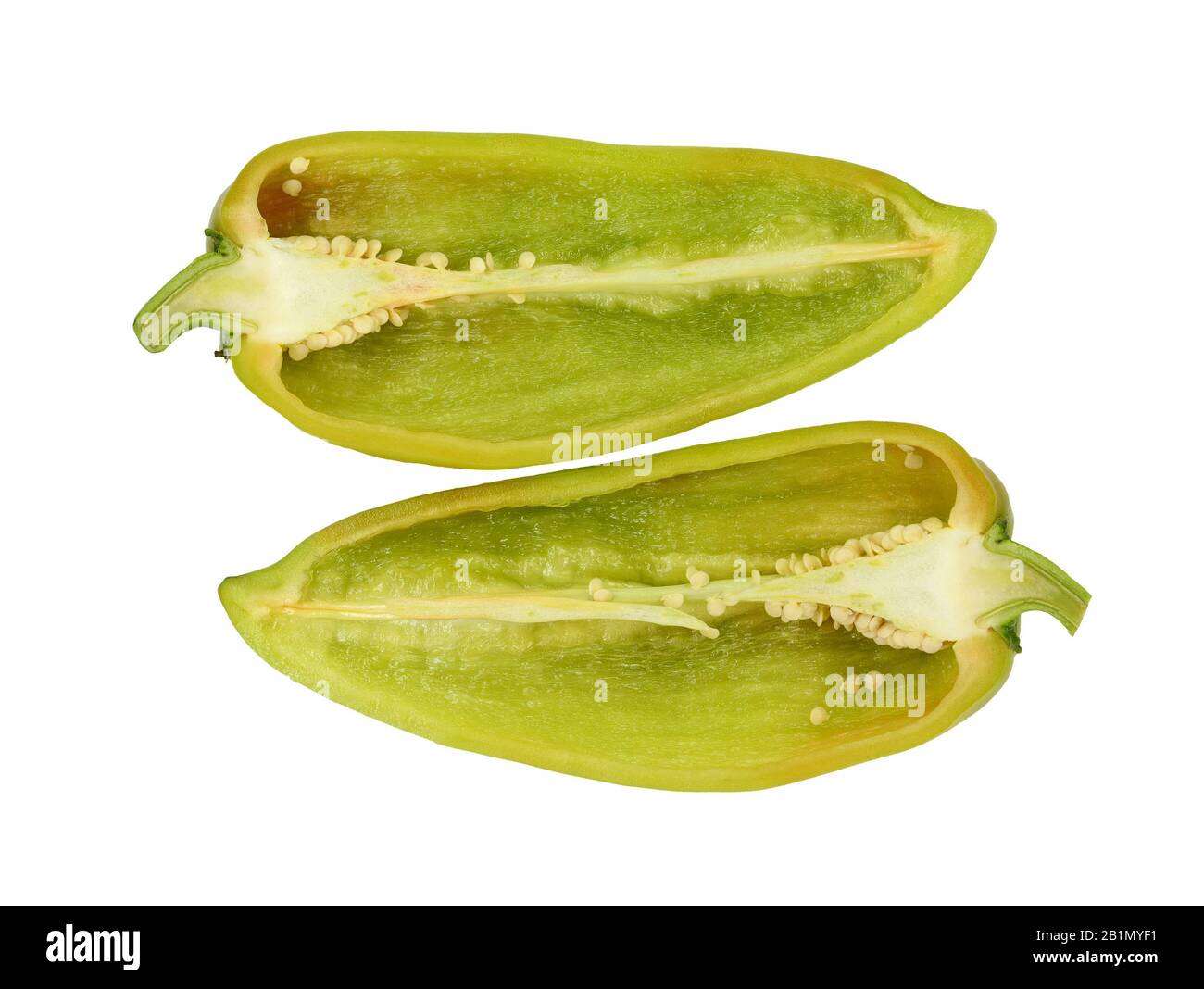 longitudinal section of green paprika isolated on white background ...