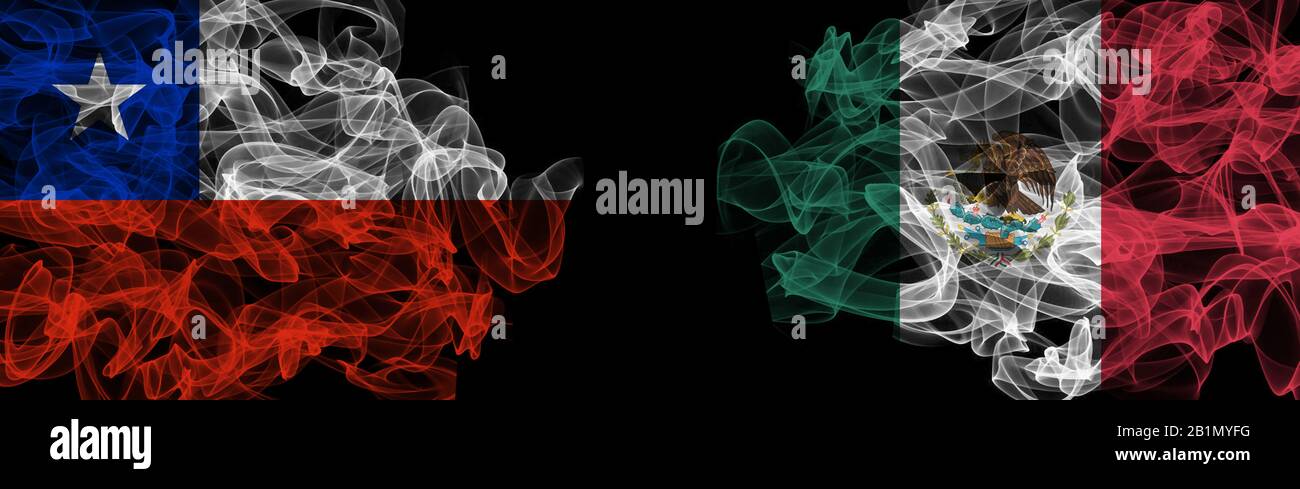 Flags of Chile and Mexico on Black background, Chile vs Mexico Smoke ...