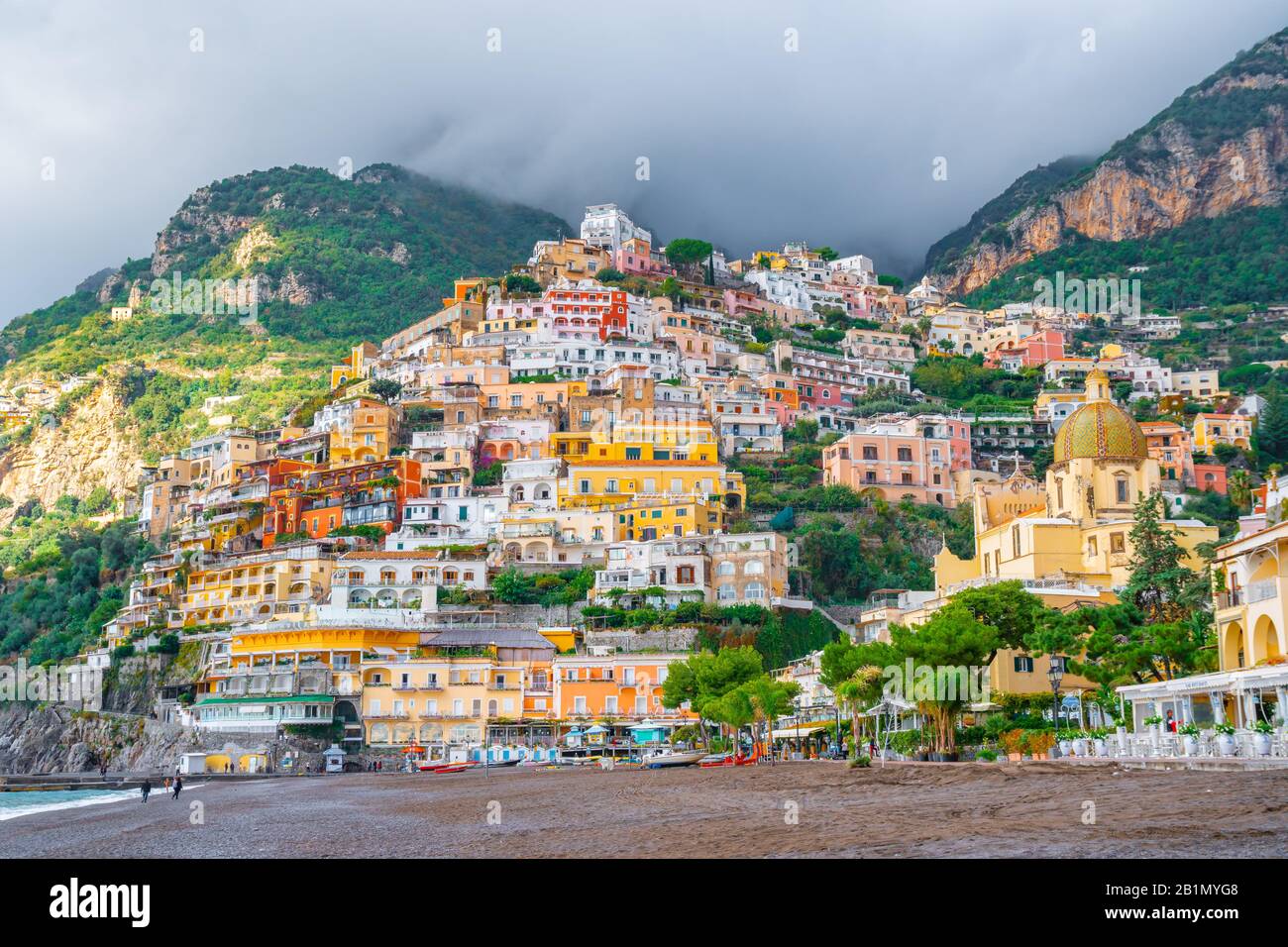Beautiful Landscape with Positano town at famous amalfi coast, Italy ...