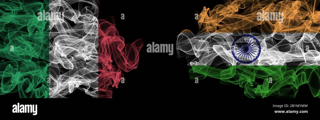 Flags of Italy and India on Black background, Italy vs India Smoke ...