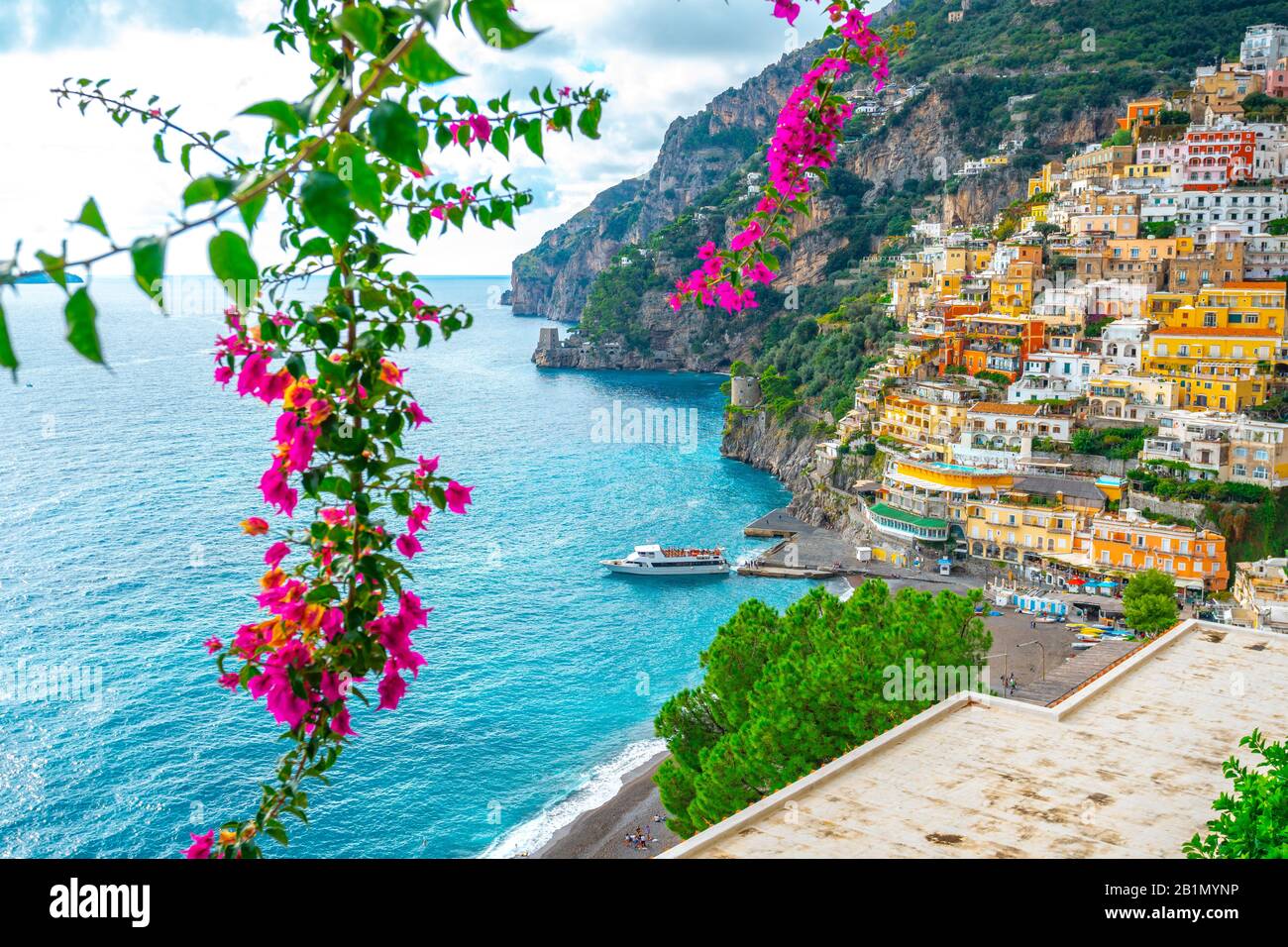 Beautiful Landscape with Positano town at famous amalfi coast, Italy ...