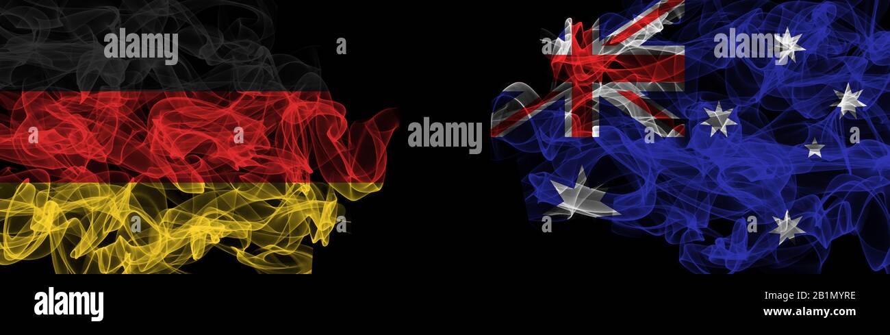 Flags of Germany and Australia on Black background, Germany vs ...
