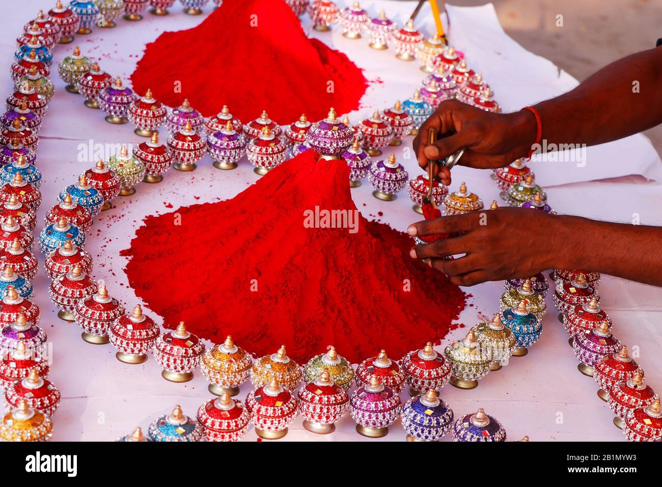 Red color Kumkum or Vermilion for sale in a street in fort kochi India ...