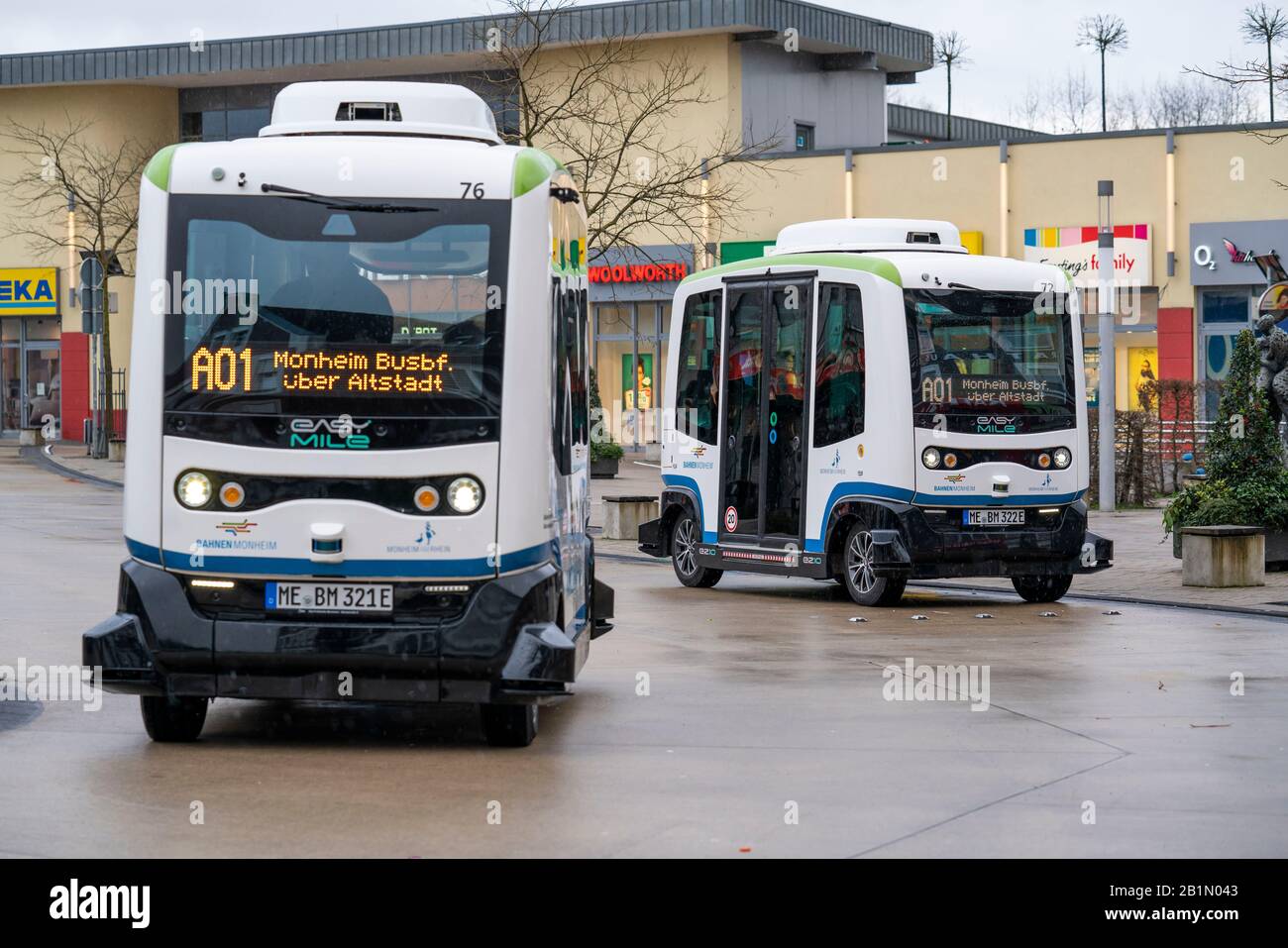 Autonomously driving public bus, in Monheim, Germany, 5 electric buses ...