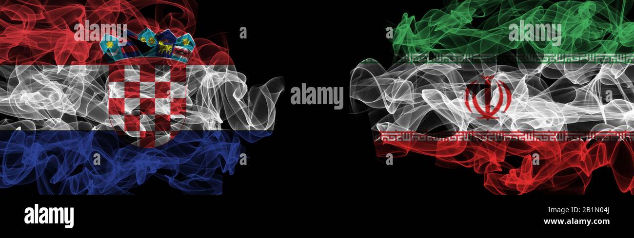 Flags of Croatia and Iran on Black background, Croatia vs Iran Smoke ...