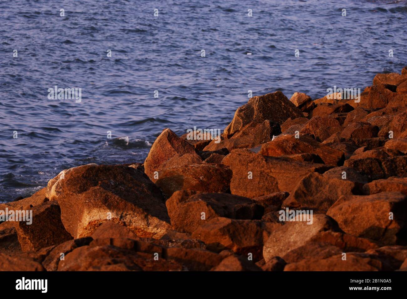 barrier and rock dam, protection seawater and wave at the estuary ...