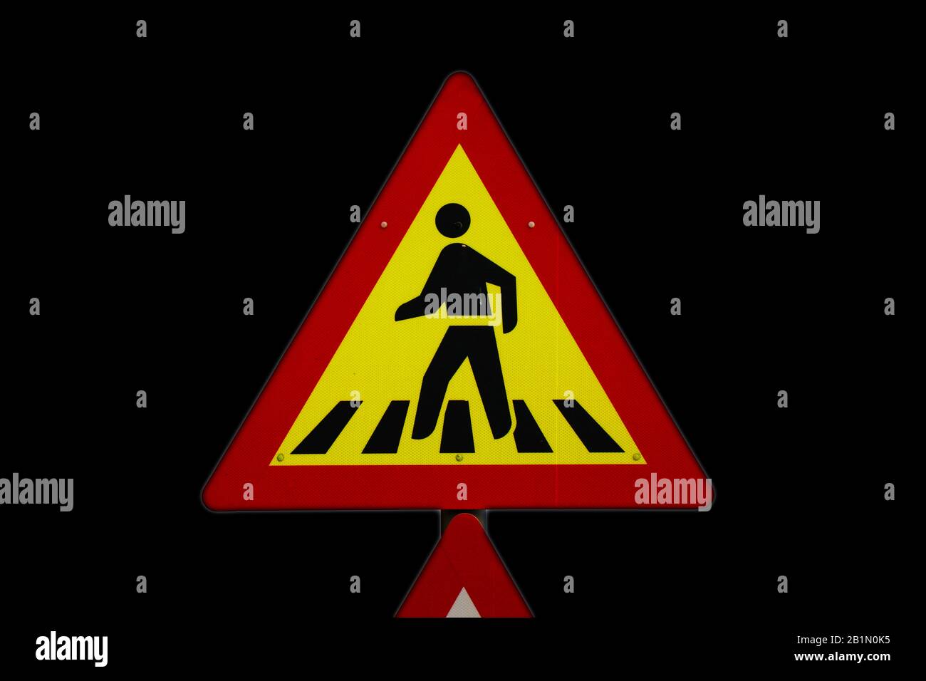 sign for pedestrians walking along the road, yellow and red board with ...