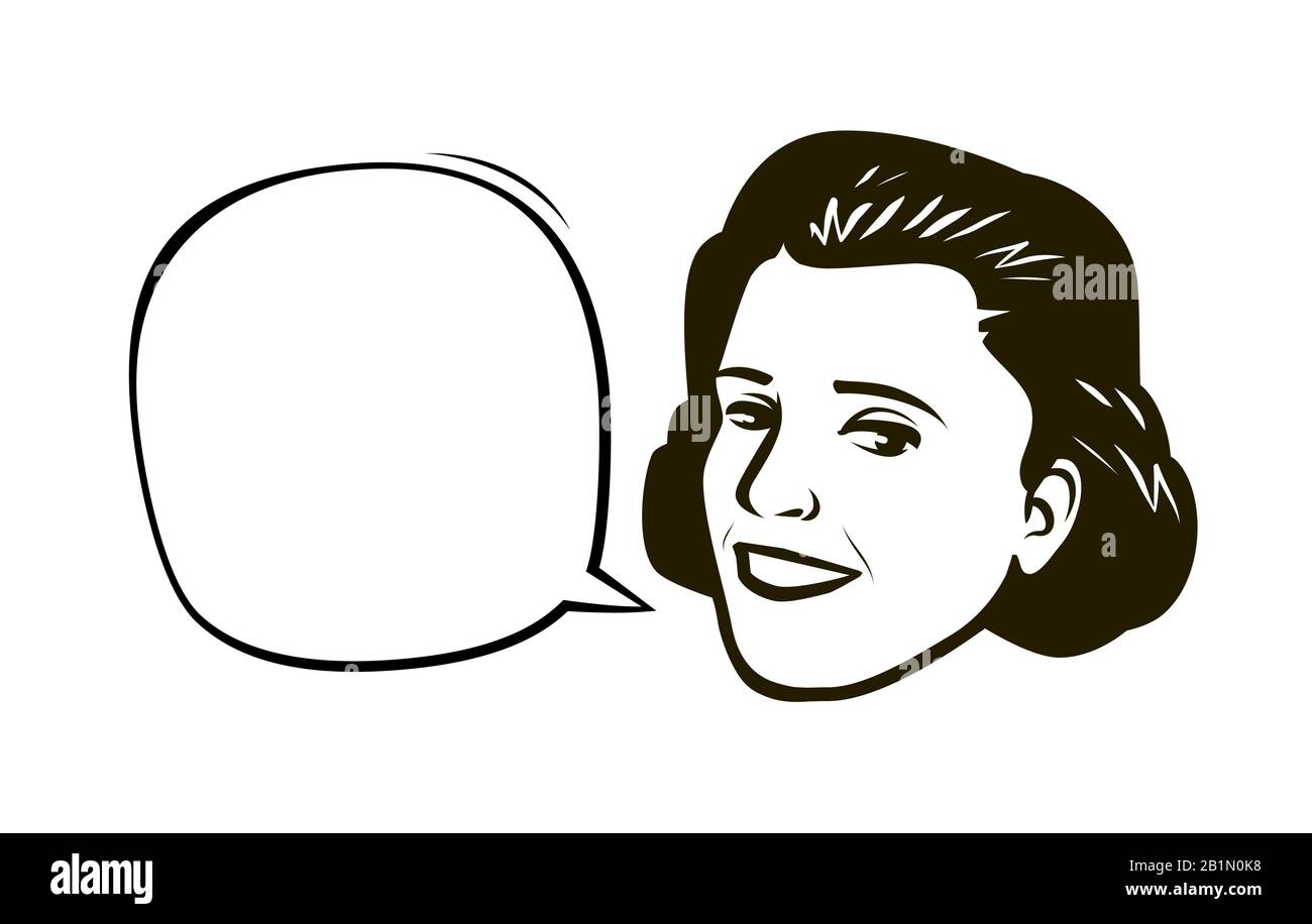 Beautiful young woman talking. Vector illustration style pop art retro ...
