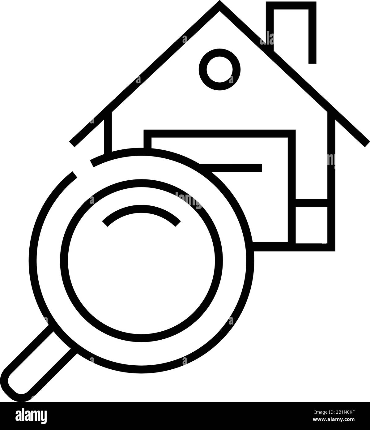 Housing search line icon, concept sign, outline vector illustration ...