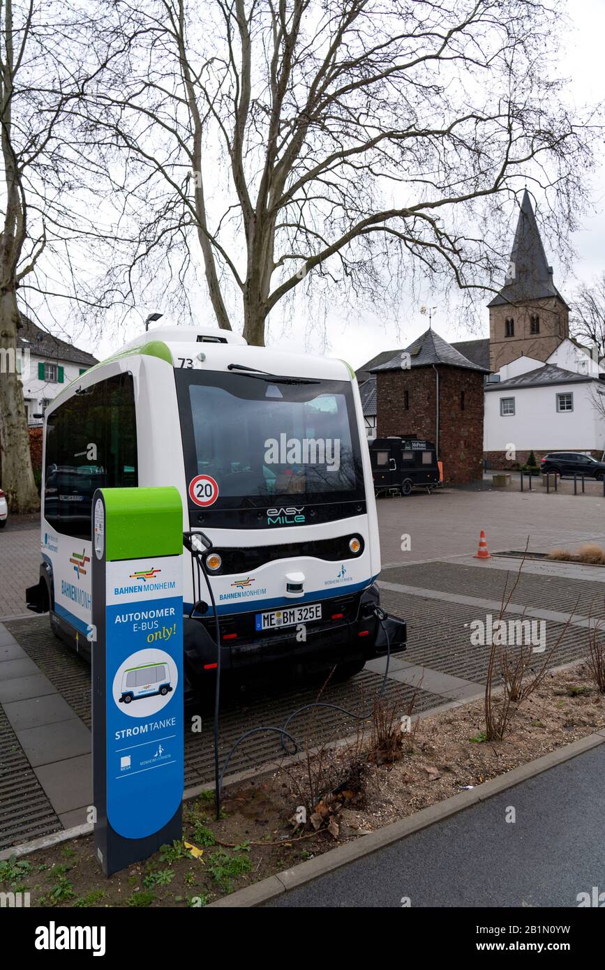 Autonomously driving public bus, in Monheim, Germany, 5 electric buses ...