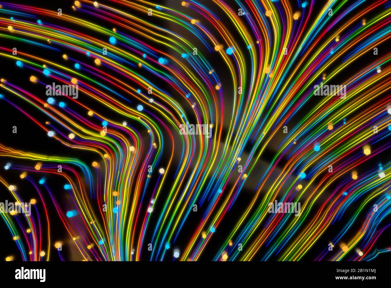 Neon glowing twisted cosmic lines on the glossy surface. Turbulence ...