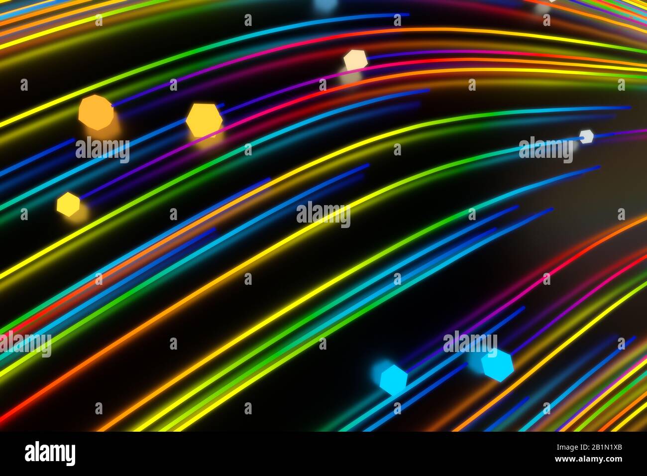 Neon glowing twisted cosmic lines on the glossy surface. Turbulence ...