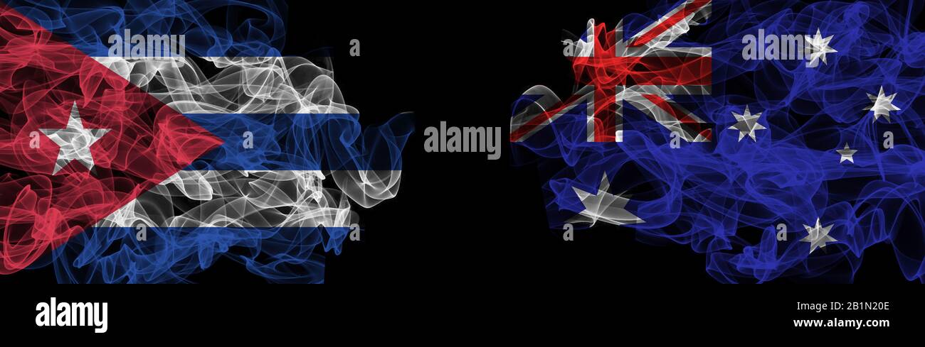 Flags of Cuba and Australia on Black background, Cuba vs Australia ...